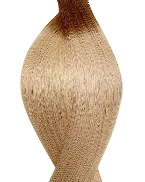 Invisible Tape Extensions Ombre Braun ins Hell Aschblond - Echt Hair